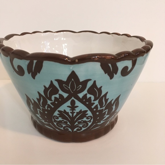 222 Fifth | Dining | 222 Fifth Damask Serving Bowl Turquoise Blue Brown ...